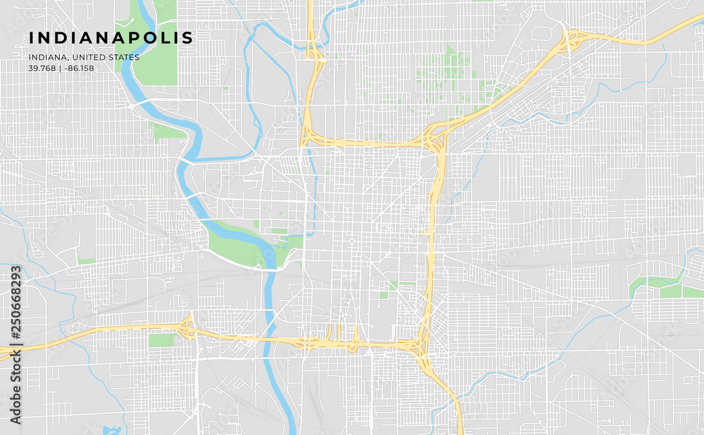 Printable street map of Indianapolis, Indiana Stock Vector | Adobe Stock