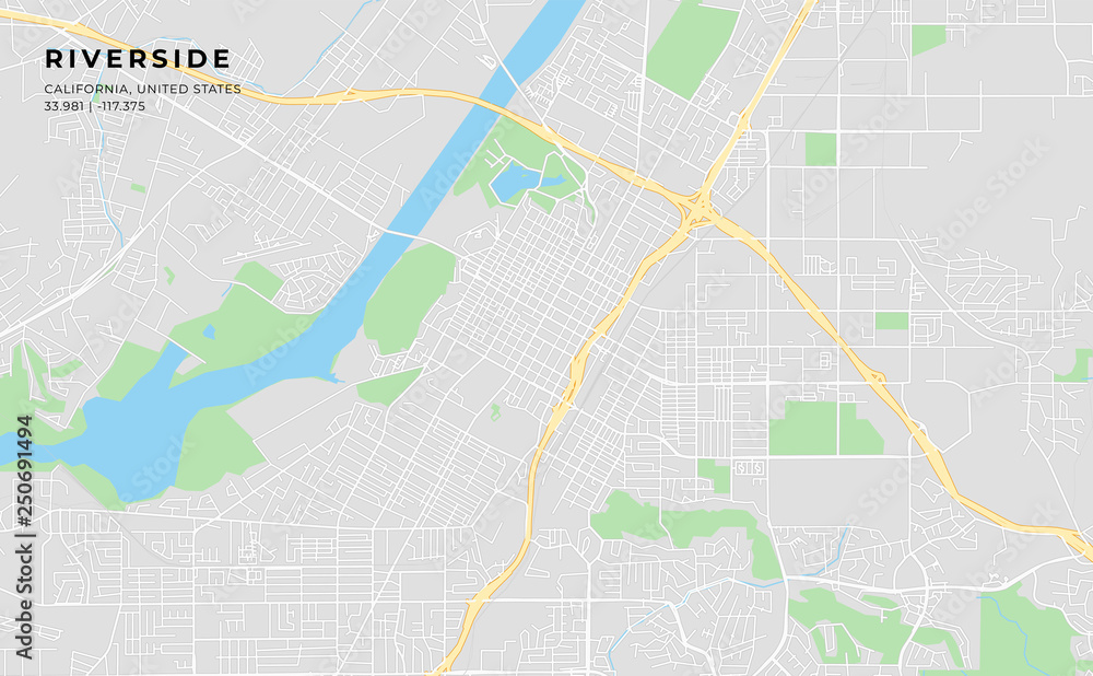 Printable street map of Riverside, California Stock Vector | Adobe Stock
