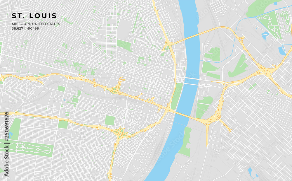 Printable street map of St. Louis, Missouri Stock Vector | Adobe Stock