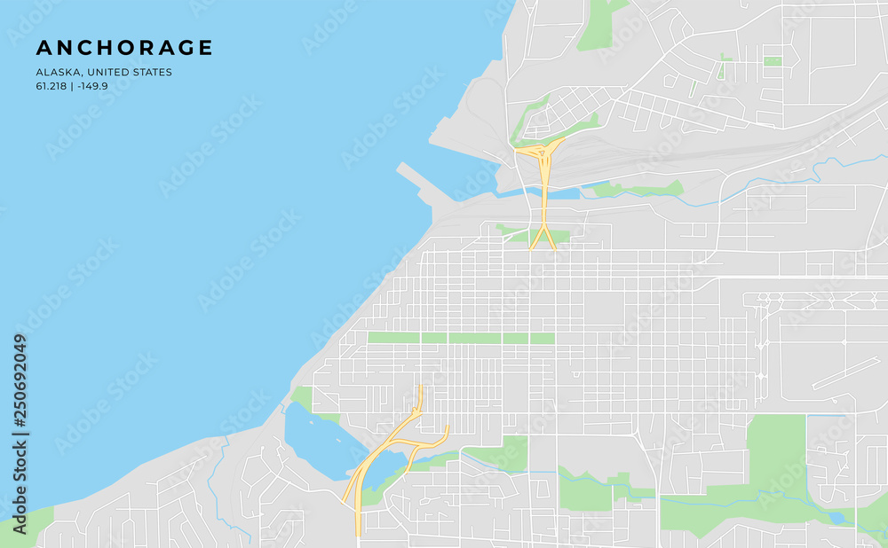 Printable street map of Anchorage, Alaska Stock Vector | Adobe Stock