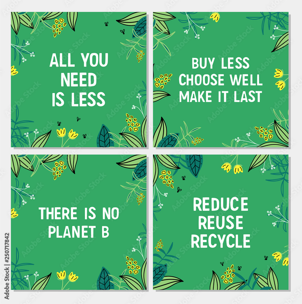 Zero waste quotes. Reduce, reuse, recycle. Hand drawn illustration ...