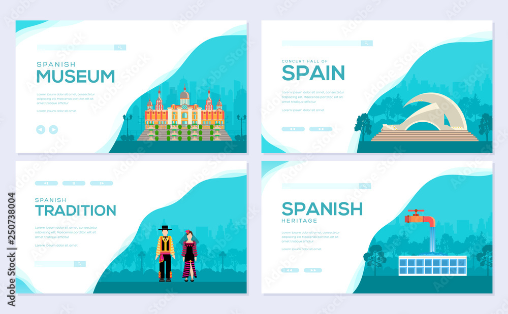 Spain travel tour concept. Traditional brochure card set. Invitation ...