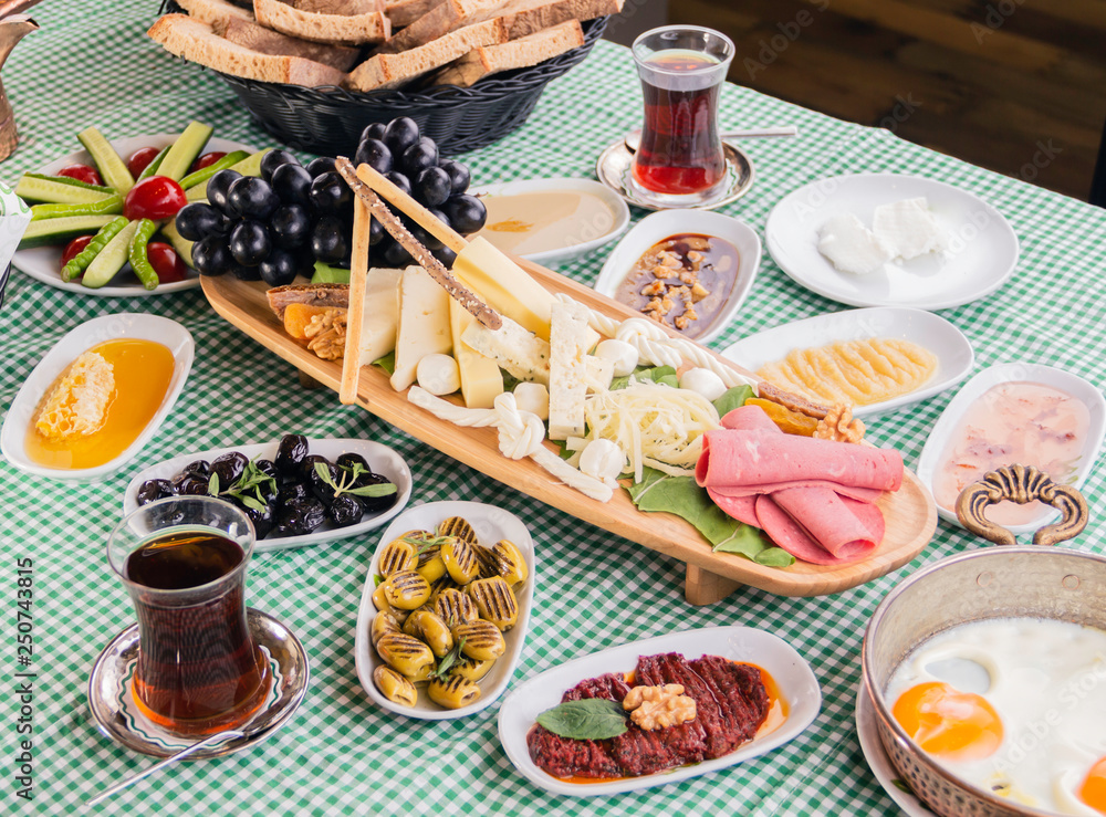 Turkish breakfast - Van breakfast - Van kahvaltisi, tea, egg, olive ...