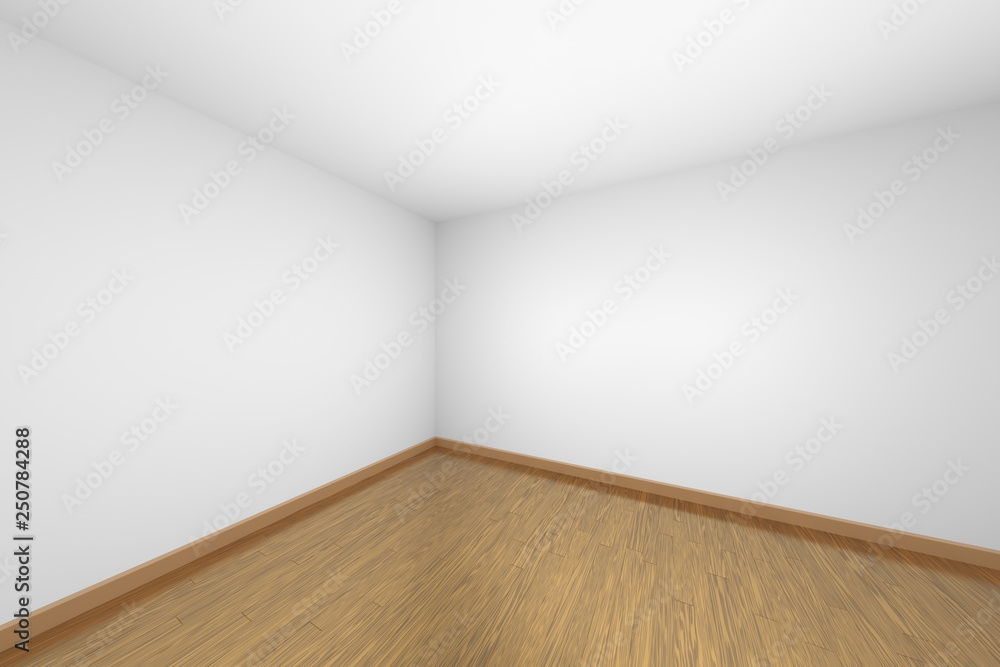 White empty room corner with brown wood parquet floor Stock ...