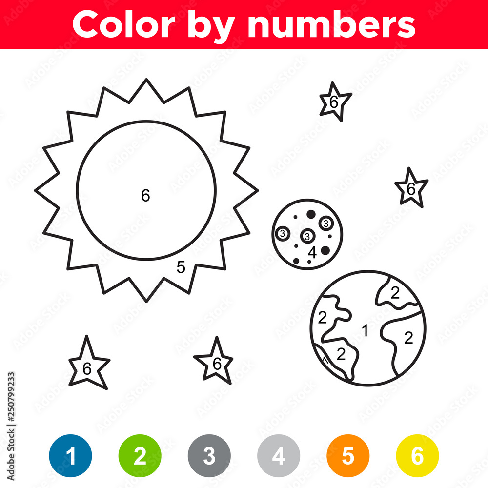 Color by number for preschool and school kids. Coloring page or book ...