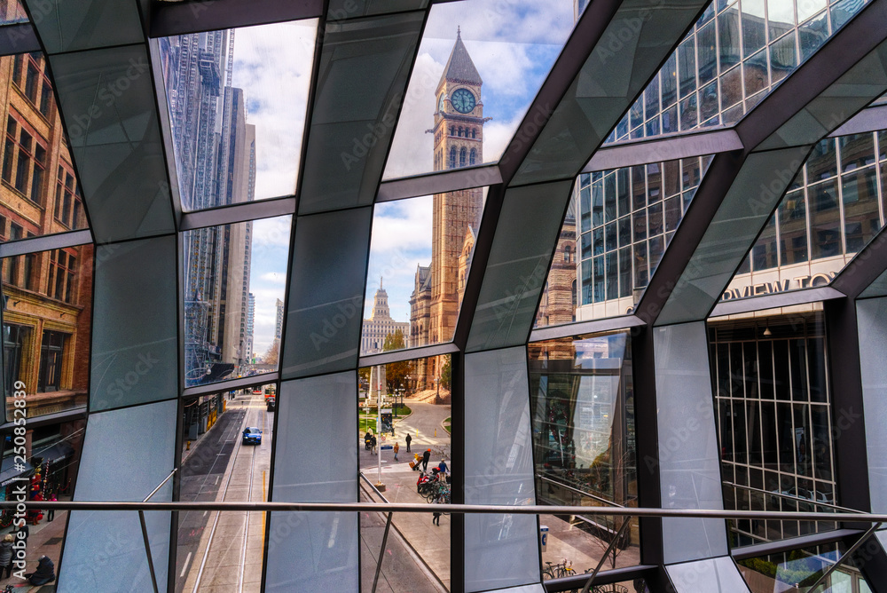 Old City Hall seen from inside the Helix Sky Bridge that links the ...