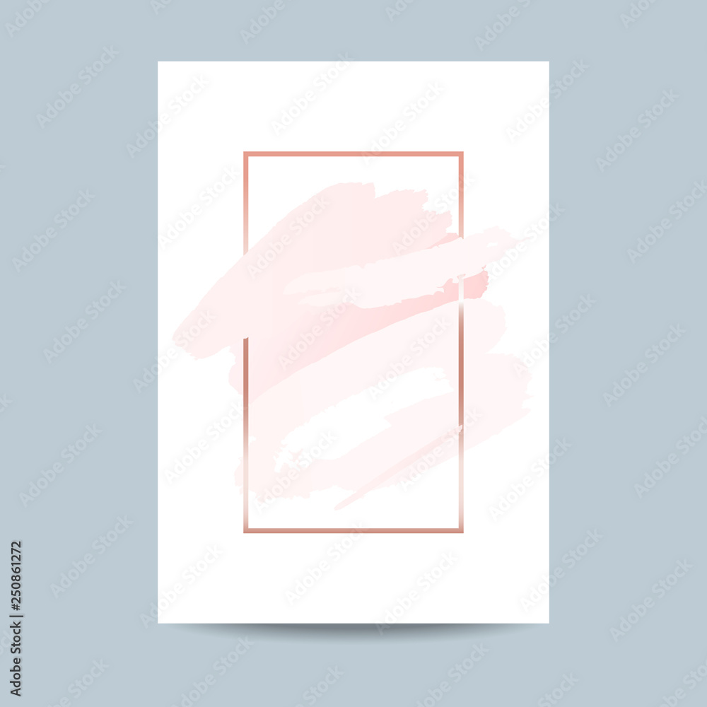 Abstract pink brush background with vertical rectangle rose gold color ...