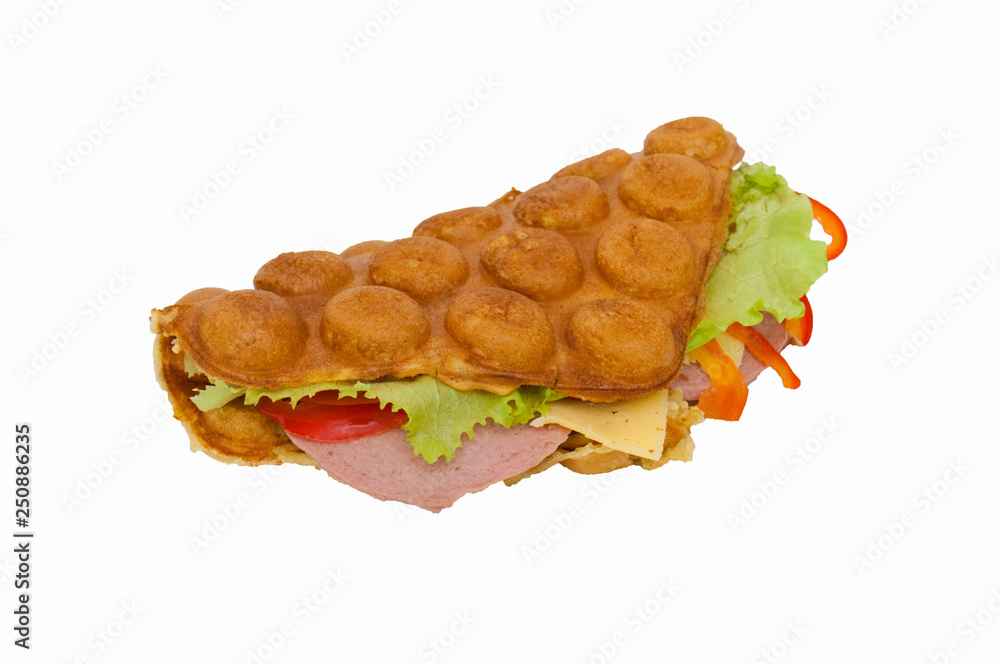 Sandwich, street food, Hong Kong, Thai waffle on a white background ...