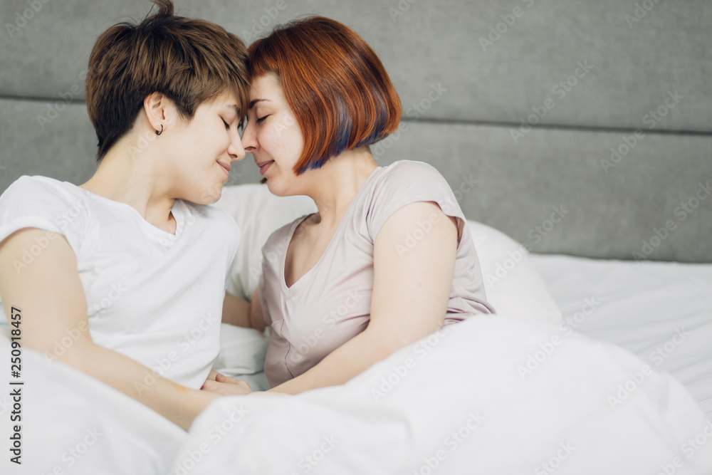 Sensual loving couple, two girls love each other, close up photo. copy space. love, feeling ...