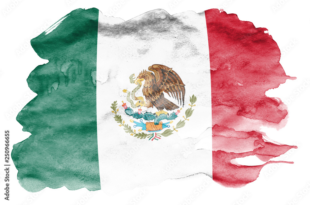 Mexico flag is depicted in liquid watercolor style isolated on white ...