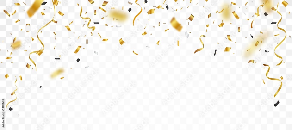 Gold confetti background, isolated on transparent background Stock ...