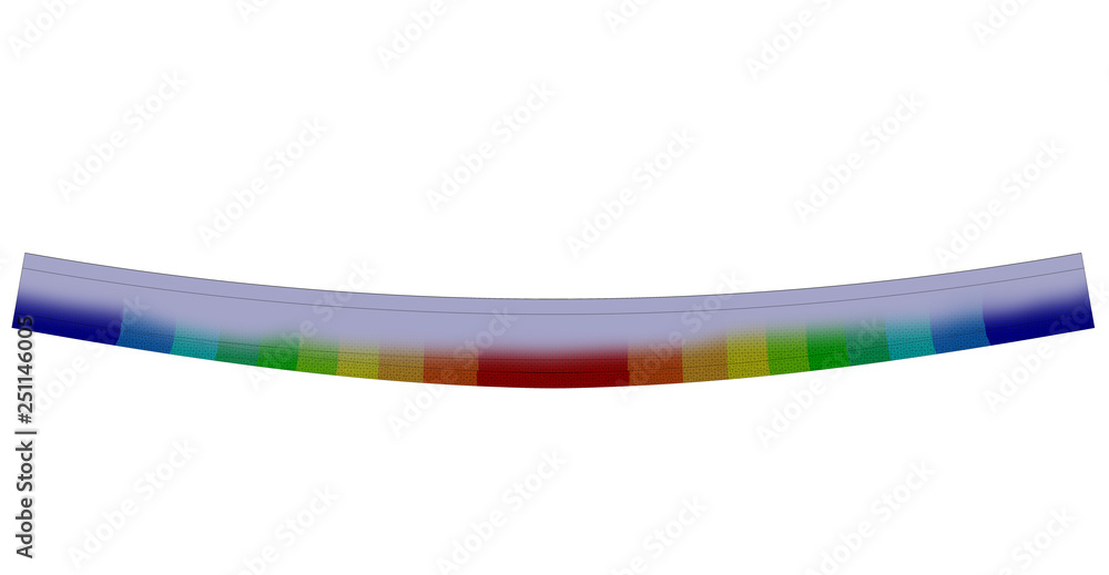 3D Illustration. Side view of a deflection plot and CAD model blend of ...