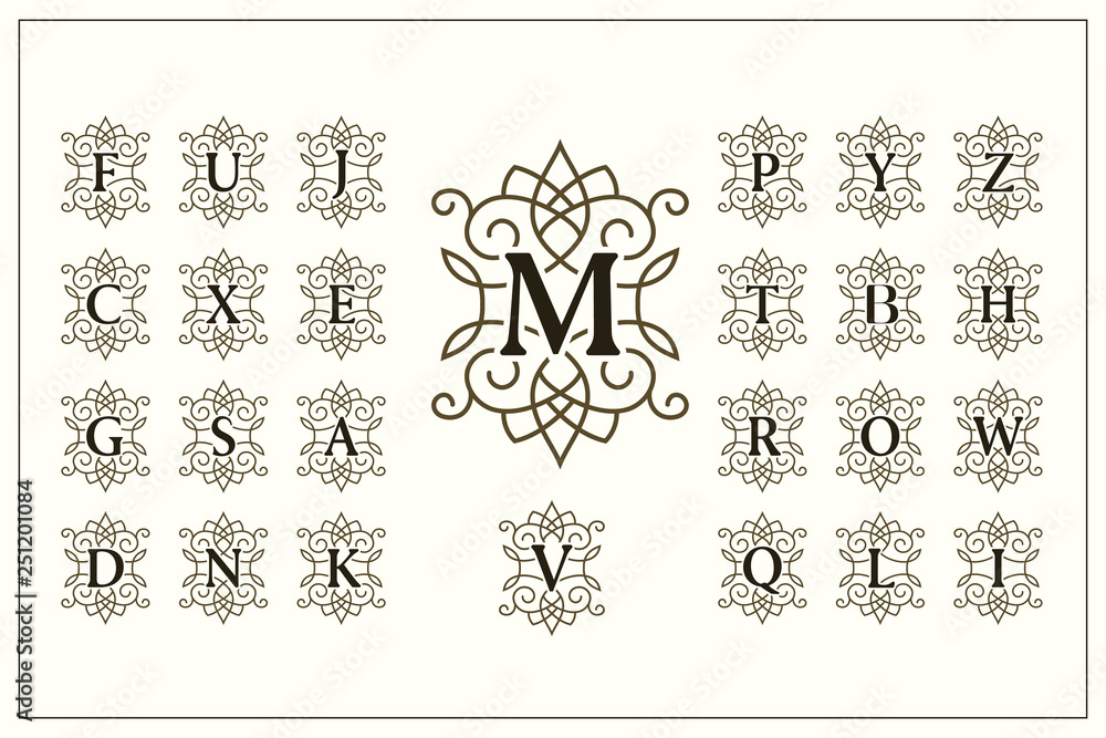 Set of Elegant Capital Letters. Vintage Logos. Filigree Monograms ...