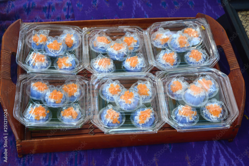 Butterfly Pea Rice Cakes (Thai Dessert) - Kanom Dok Un Chan Stock Photo ...