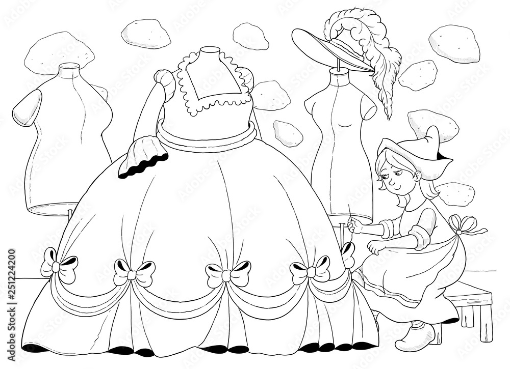 Cinderella. Fairy tale. Coloring page. Coloring book. Illustration for ...