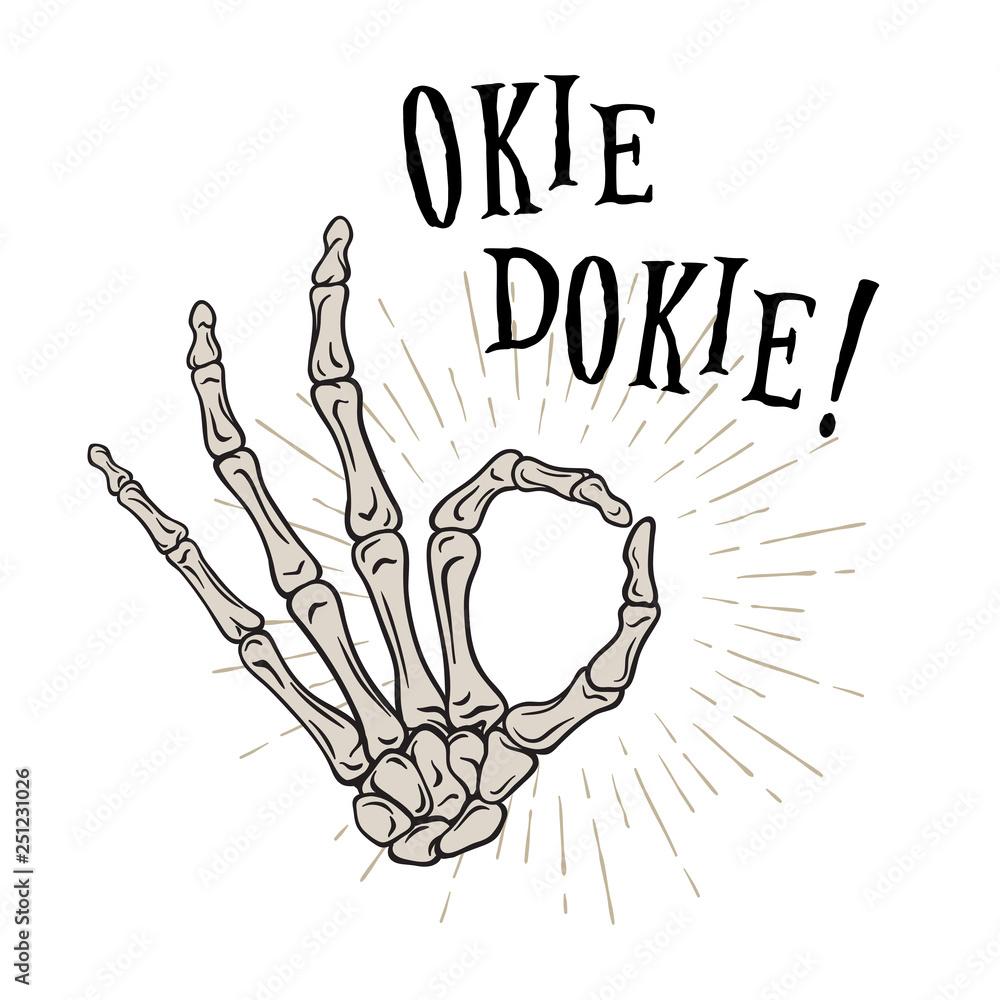 Hand drawn skeleton hand in Okay gesture. Flash tattoo, blackwork ...