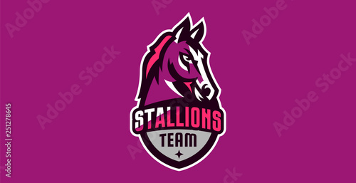 Horse logo. Sports logos of horses, racing stallions. Shield, text ...