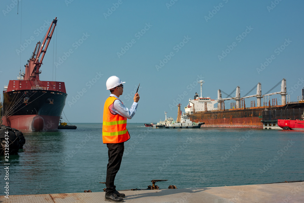 Foto de Stock pilot or harbor master, port control or supervisor in ...