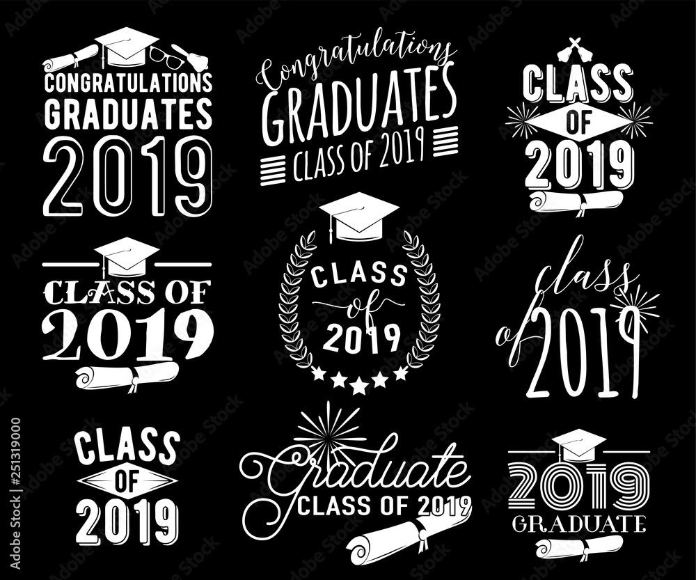 Graduation wishes monochrome overlays, lettering labels design set ...