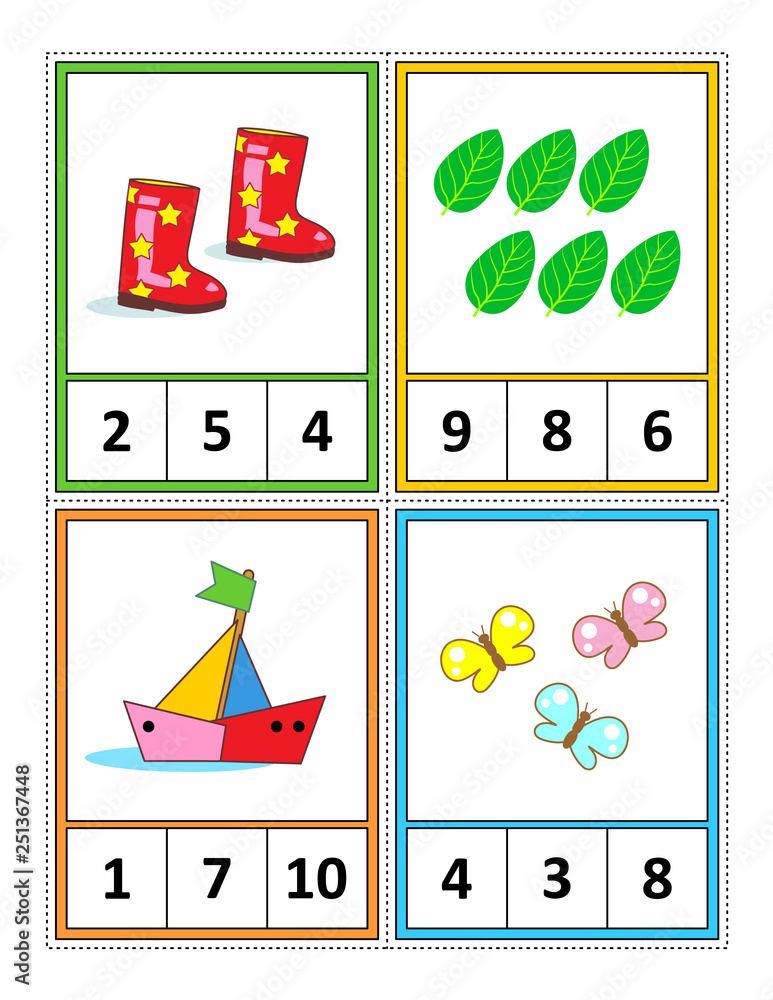 Spring season themed counting 1 to 10 practice for kids worksheet or ...