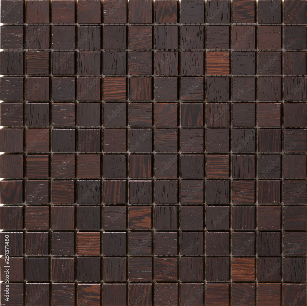 Dark brown wall wood mosaic tiles texture background. Stock Photo ...
