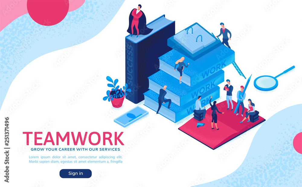 Teamwork 3d isometric illustration, employee win trophy, infographic ...