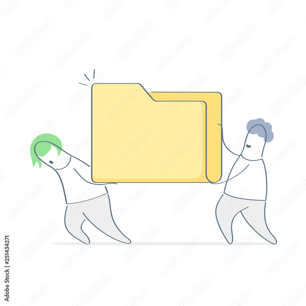 People carries a large folder with files, database, preparing content ...