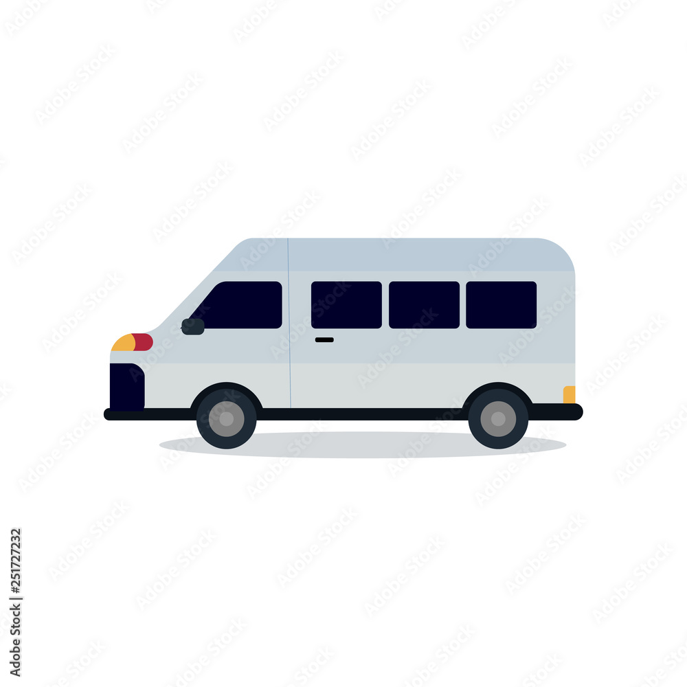 Cute van design with isolated white vector.Mini bus flat style.Travel ...