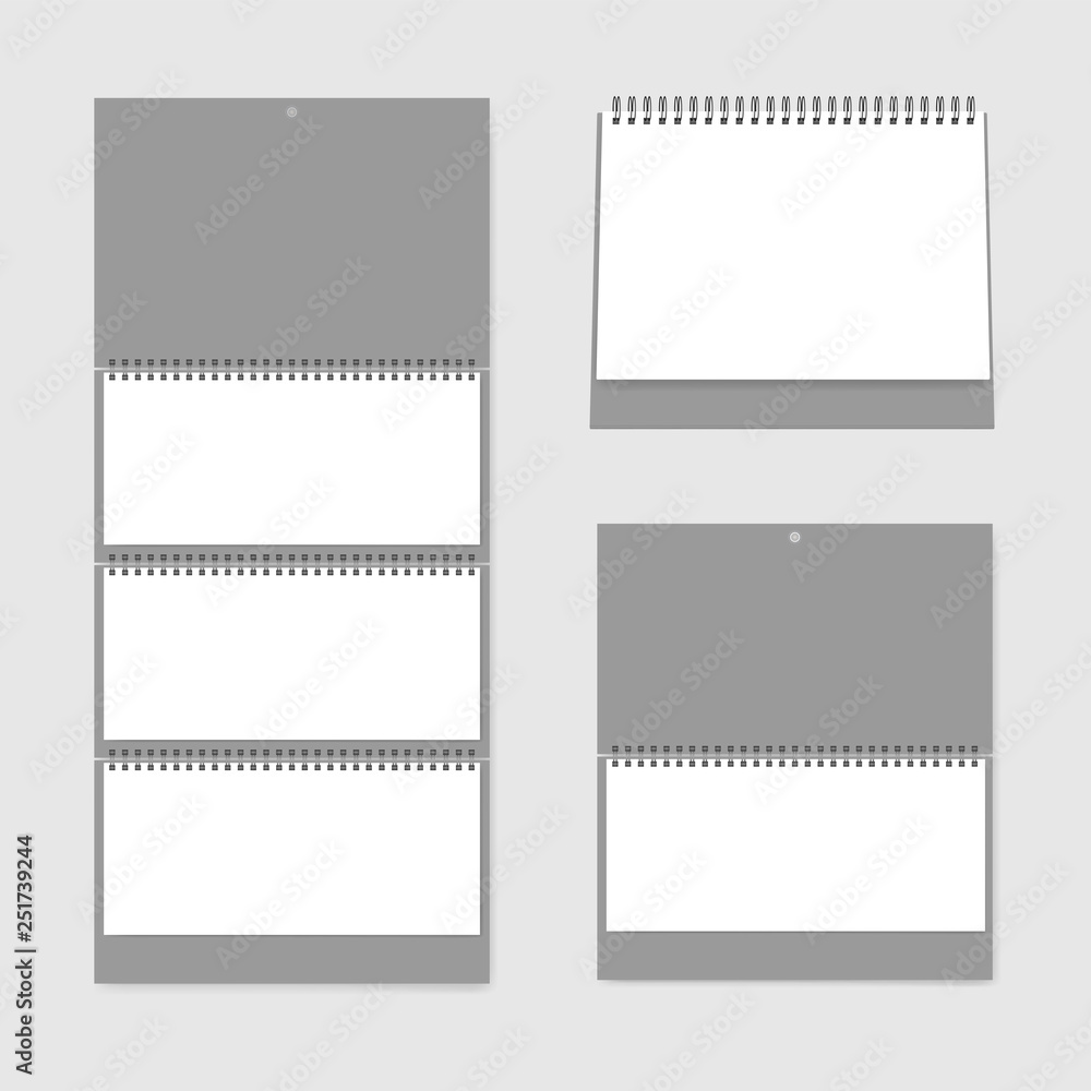 Calendar set template. Blank wall and desk spiral calendars front view ...