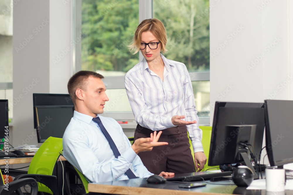 Female manager is interested in a subordinate man with information ...