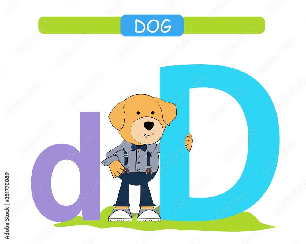 Letter D and funny cartoon dog. Animals alphabet a-z. Cute zoo alphabet ...