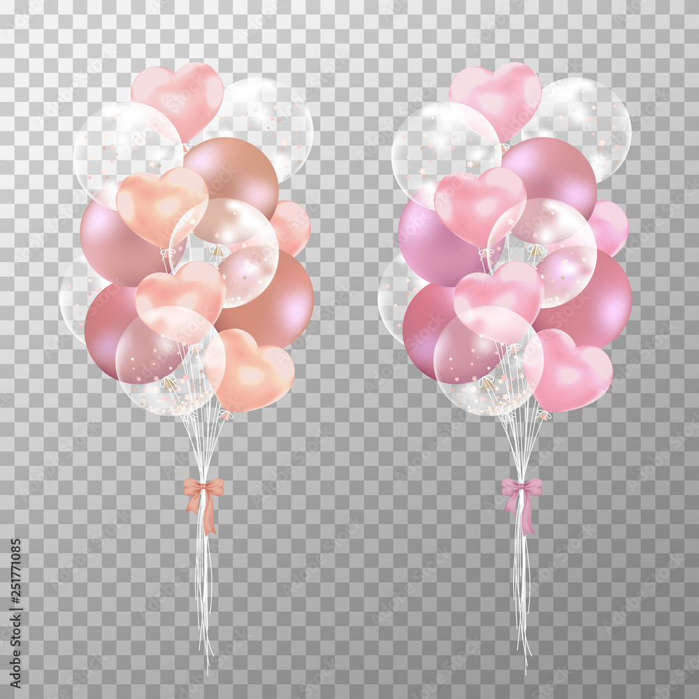 Rose gold balloons on transparent background. Realistic glossy rose ...