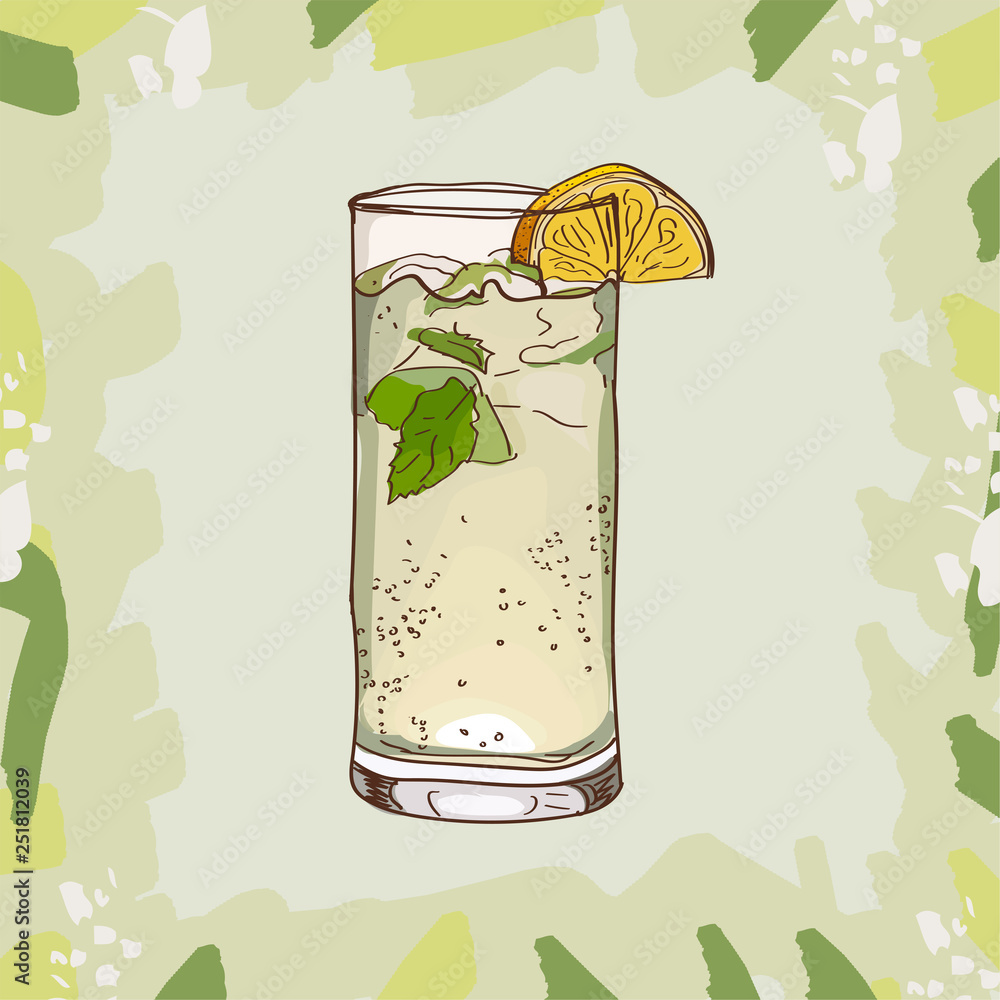 Moscow Mule cocktail illustration. Alcoholic classic bar drink hand ...