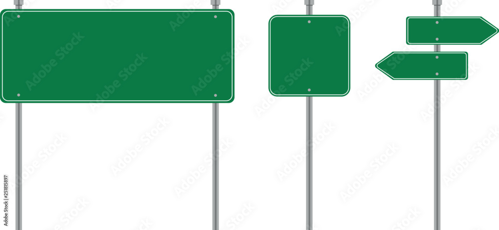 Road signs vector illustration. Vector green plate road signs templates ...