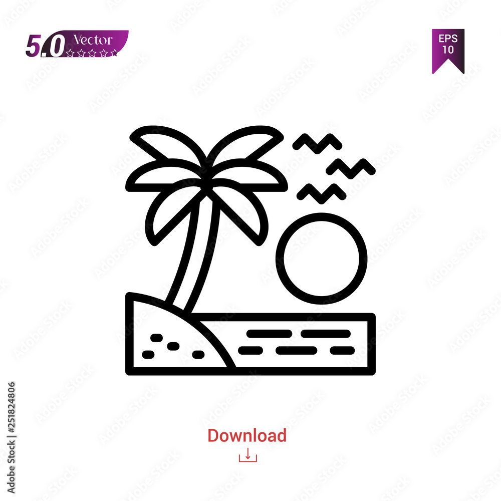 Outline beach icon isolated on white background. Line pictogram ...