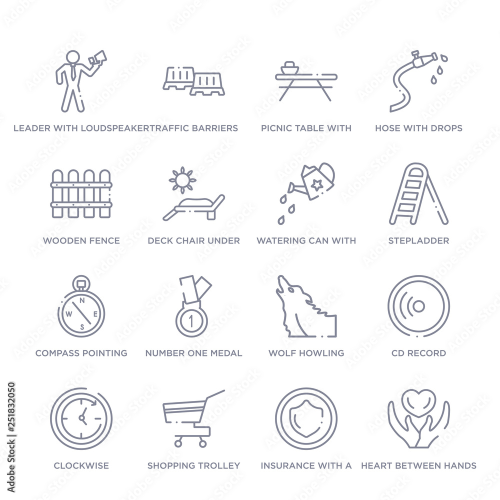 Set Of 16 Thin Linear Icons Such As Heart Between Hands Insurance With A Button Shopping