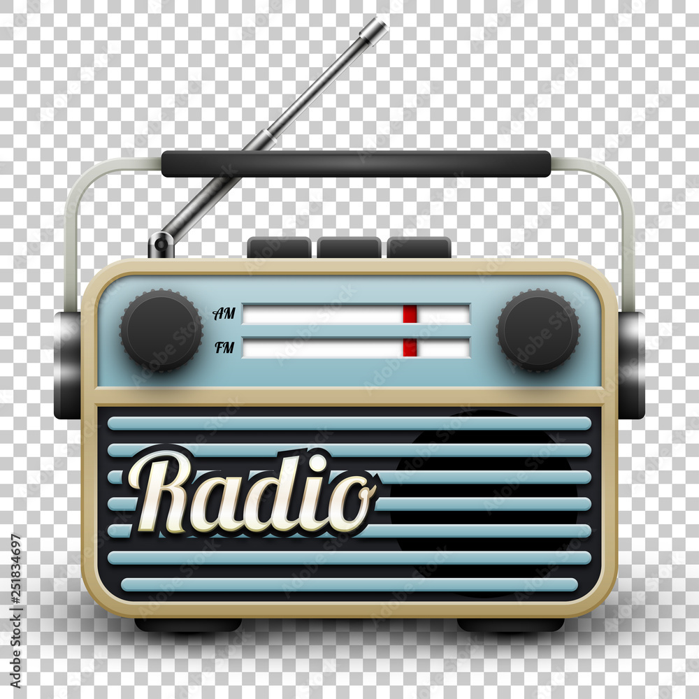 Vintage portable radio receiver, vector illustration on transparent ...