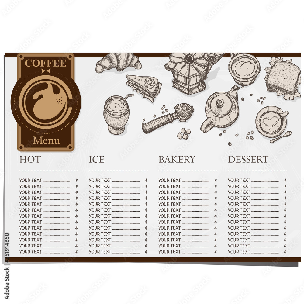 menu coffee shop cafe restaurant template design hand drawing graphic ...