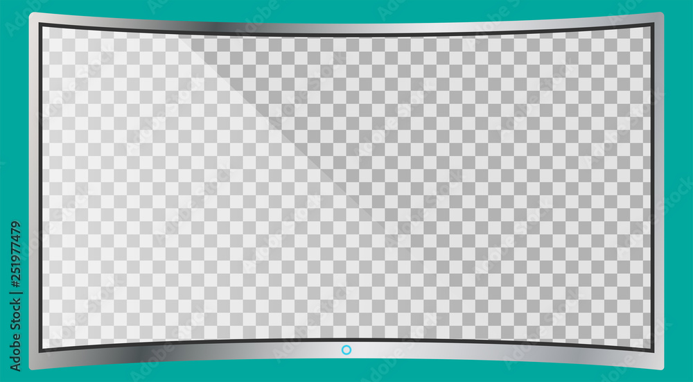 Realistic modern curved 4k TV monitor isolated on cyan background ...