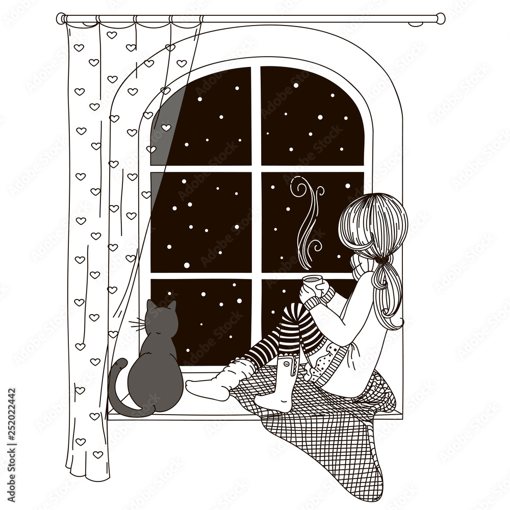 looking out a window drawing