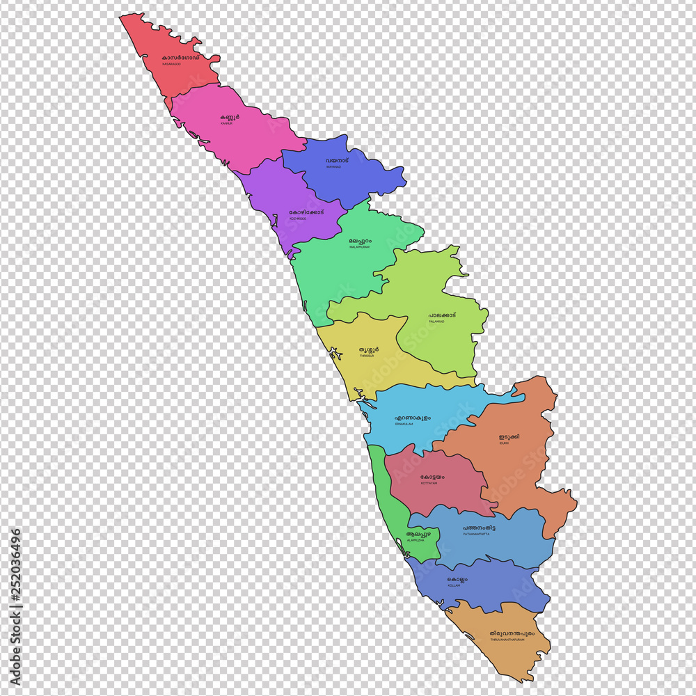 Kerala map with districts Stock Vector | Adobe Stock