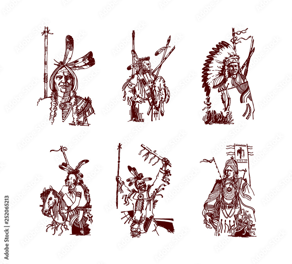 Native american indian hand drawn vector illustration isolated on white ...