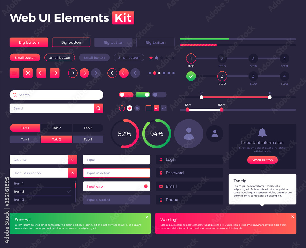 Big, huge, enhanced ui kit, web ui ux elements Stock Vector | Adobe Stock