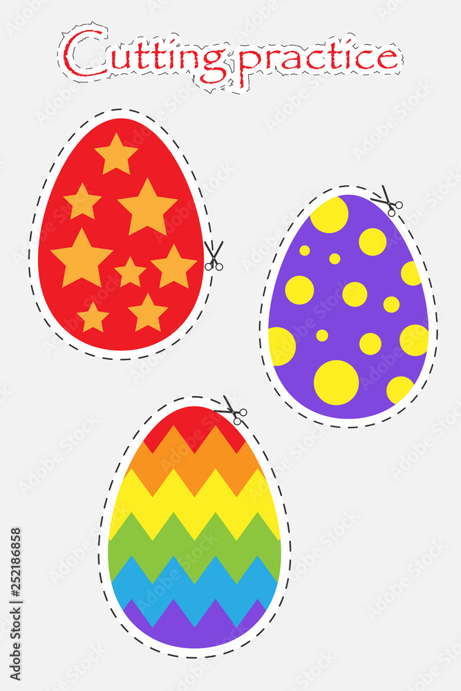 Easter decoration eggs in cartoon style, cutting practice, education ...