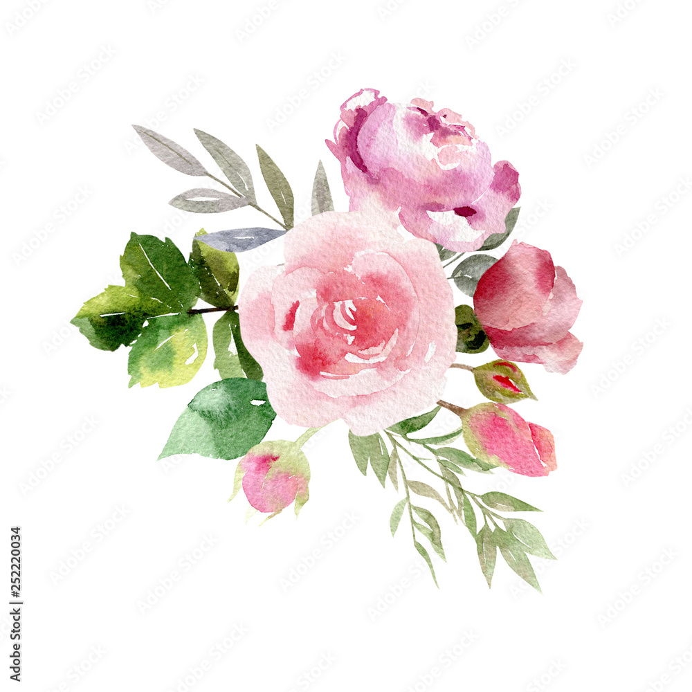 A collection of hand painted watercolor flowers roses Stock ...