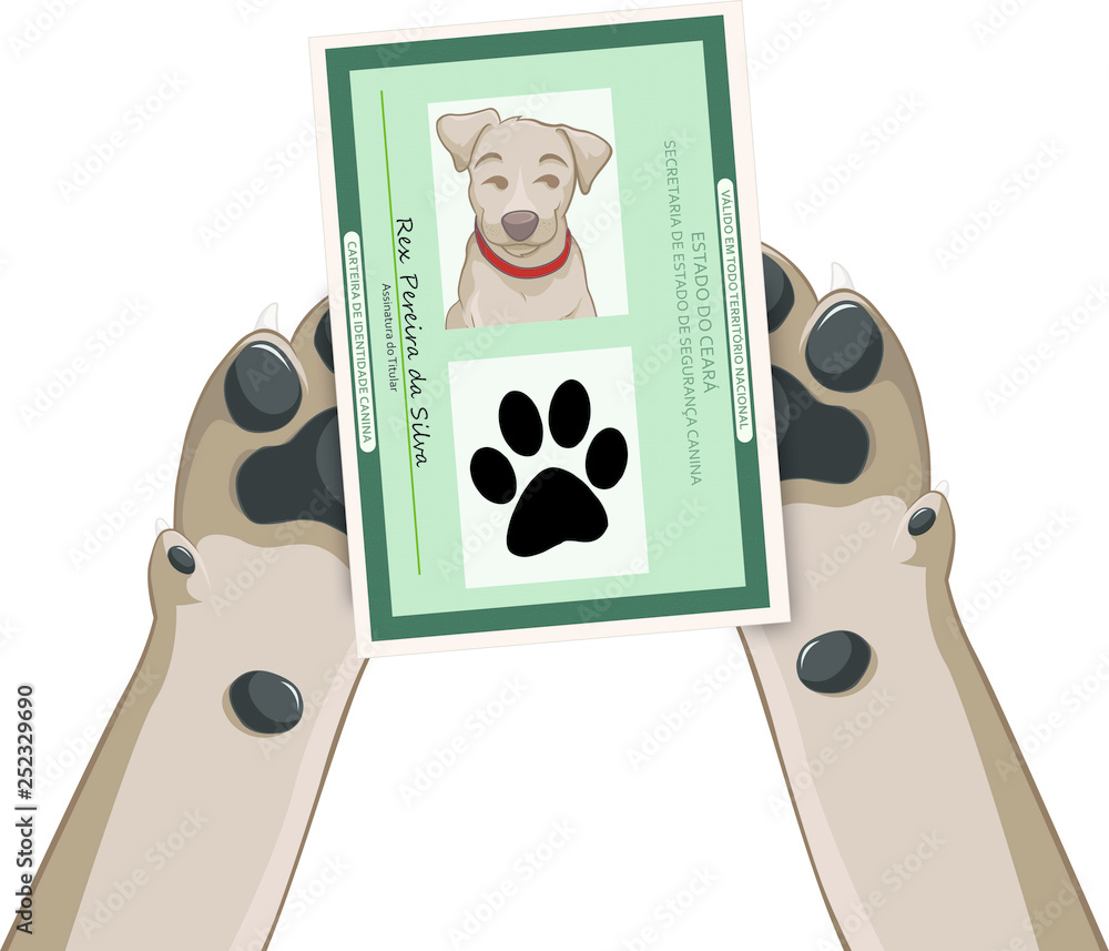 art of two brown dog paws holding him ID. pair of dog paws with canine ...