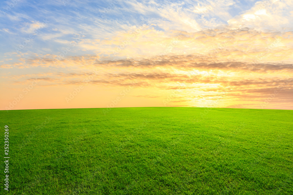 Green grass and beautiful sky at sunset Stock Photo | Adobe Stock