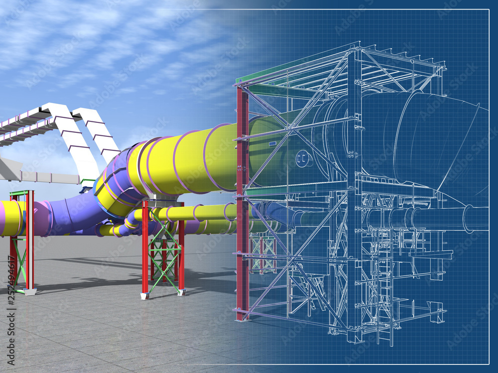 Building Information Model of metal structures of the gas pipeline. 3D ...