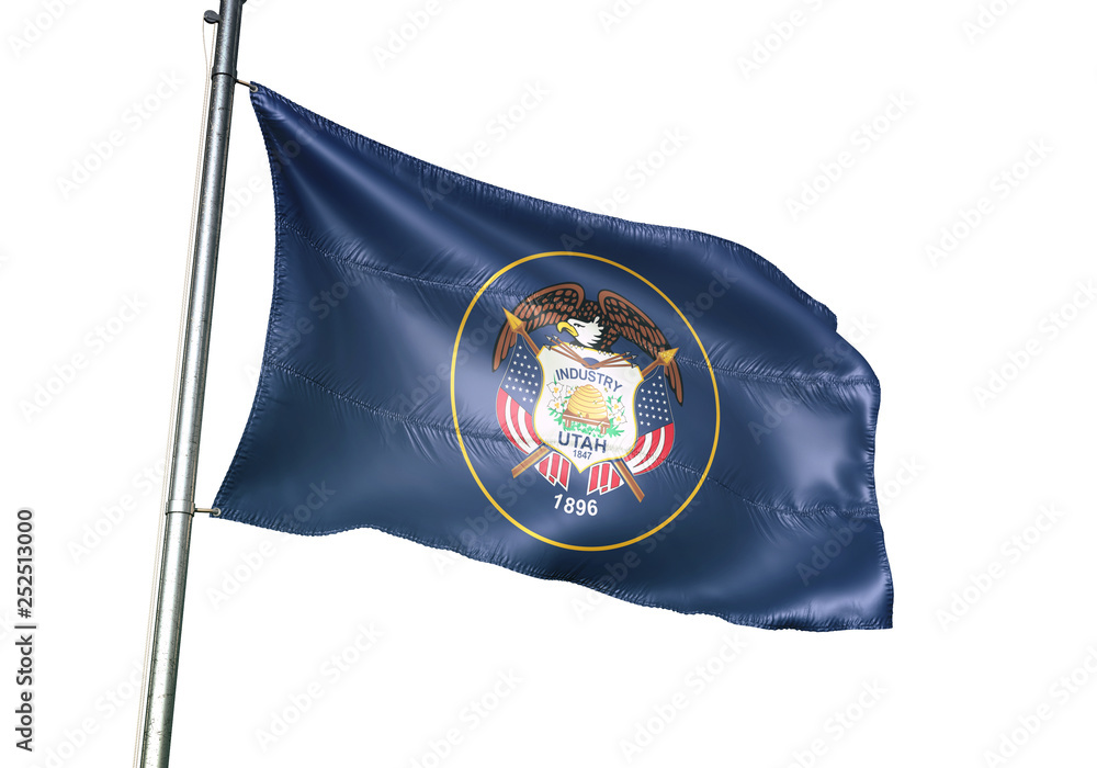 Utah state of United States flag waving isolated white 3D illustration ...
