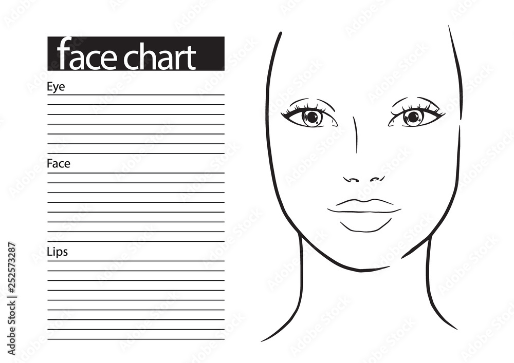 Face chart Makeup Artist Blank. Template. Vector illustration. Stock ...